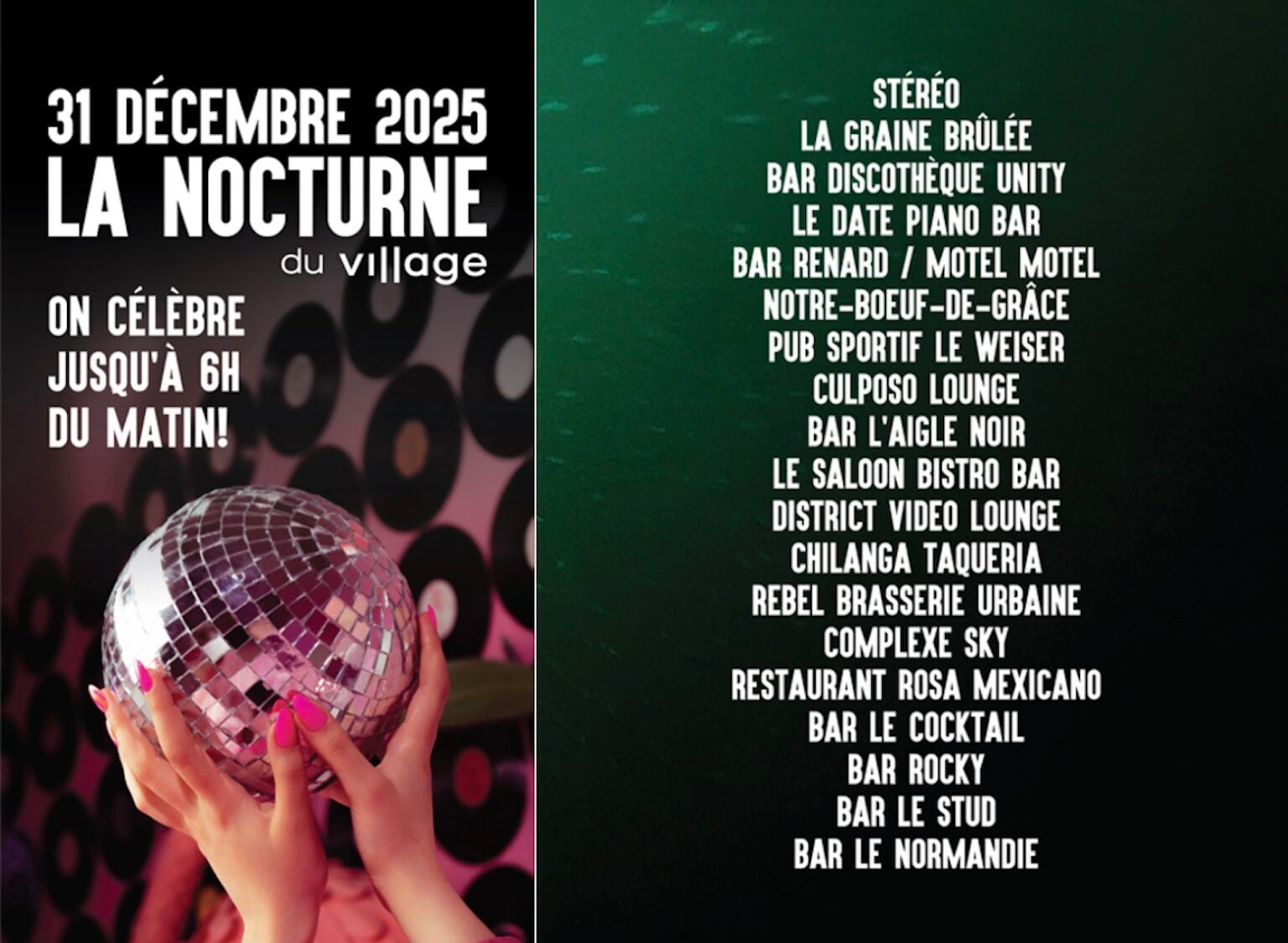 Le 31 décembre, on veillera jusqu'à 6h du matin dans le Village - Fugues